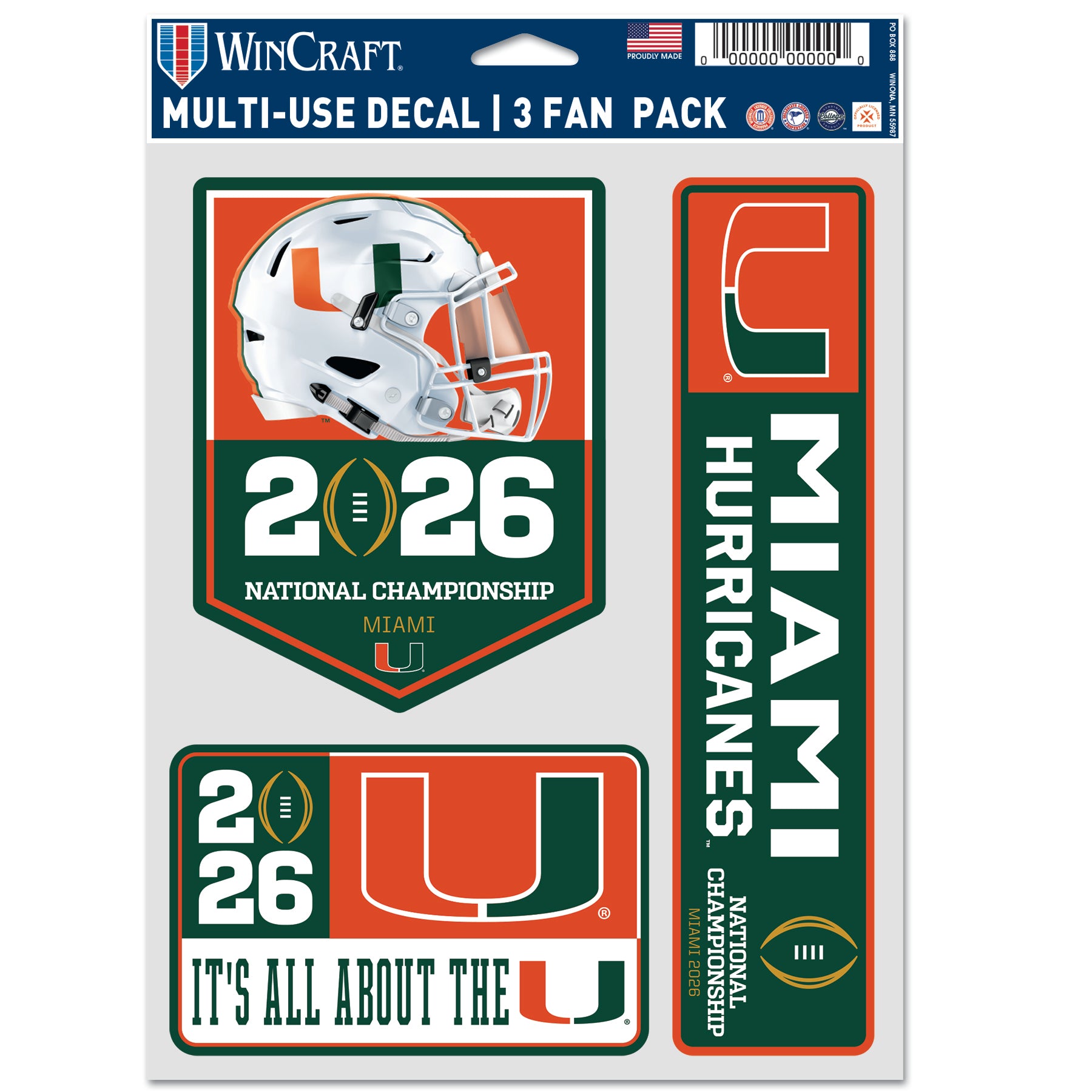 WinCraft Miami Hurricanes 2026 National Championship Multi-Use Decal 3 ...