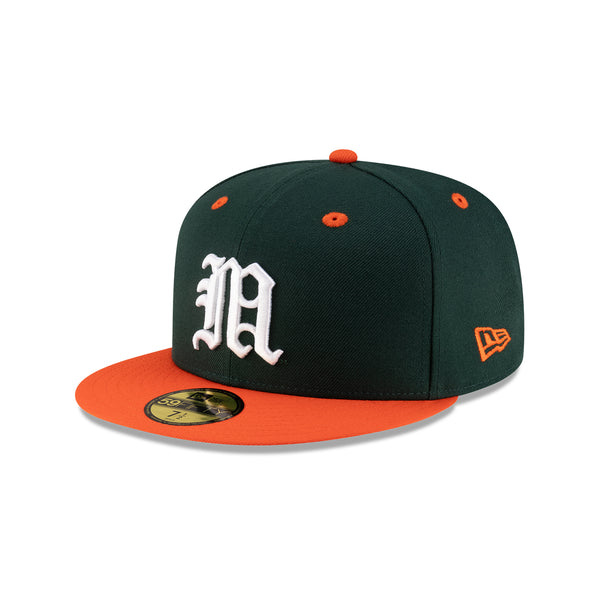 New Era Miami Hurricanes Green and Orange Old English "M" On-Field 59F ...