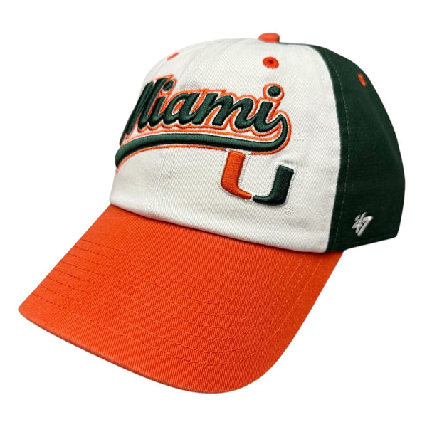 '47 Brand Miami Hurricanes White, Green, and Orange Miami Clean Up Hat ...